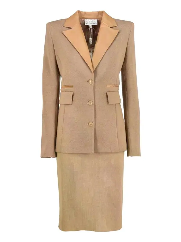 BASILE Skirt Suit With Leather Inserts - Neutrals