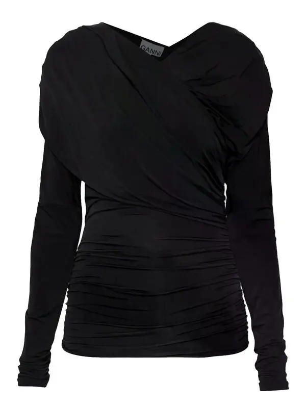 GANNI Draped Long-sleeve Top - Black