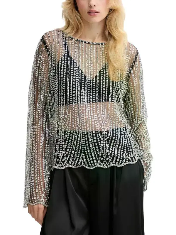 GESTUZ Embellished Long-sleeved Top - Silver