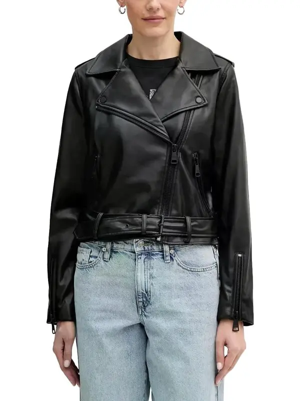 Dkny Belted Jacket With Zippers - Black