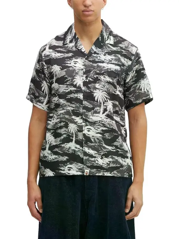 A BATHING APE Palm-tree Printed Shirt - Black
