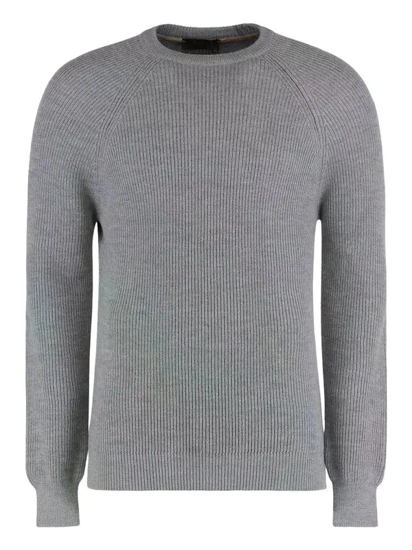MOORER Ribbed Crew-neck Sweater - Grey