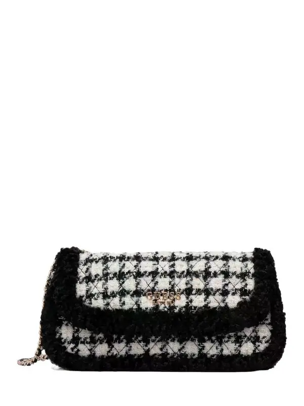 Guess Quilted Houndstooth Chain Crossbody Bag - White