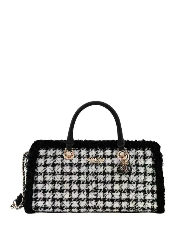 Guess Houndstooth Tote Bag With Chain Strap - White