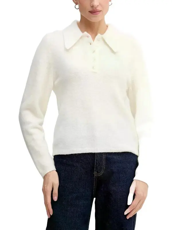 GESTUZ Wool Polo Top - White