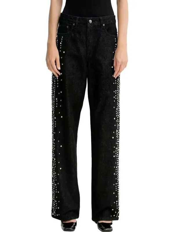 GESTUZ Embellished Straight Leg Jeans - Black