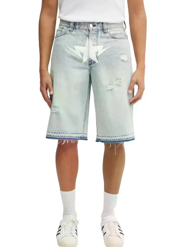 A BATHING APE® Destroyed Sta Denim Shorts - Blue