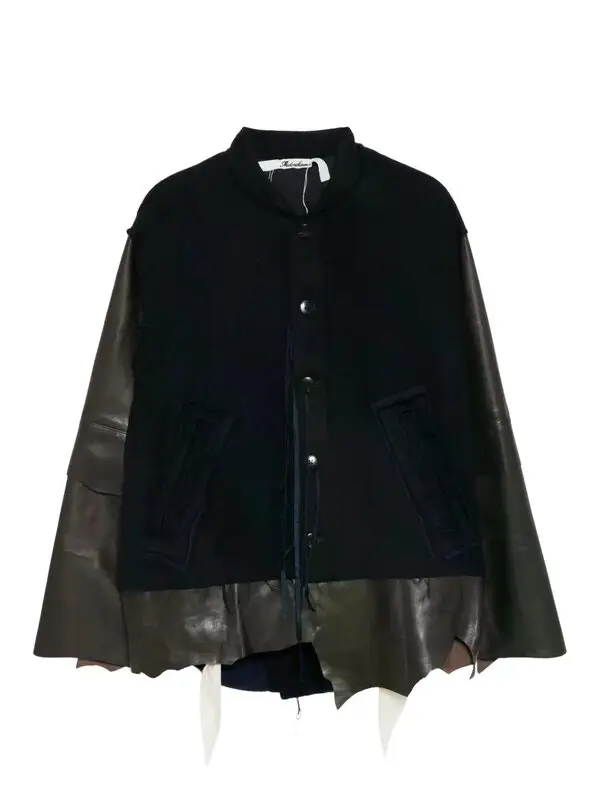 MIDORIKAWA Leather Panelled Coat - Black