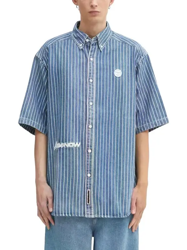 AAPE BY *A BATHING APE® Now Striped Logo Shirt - Blue