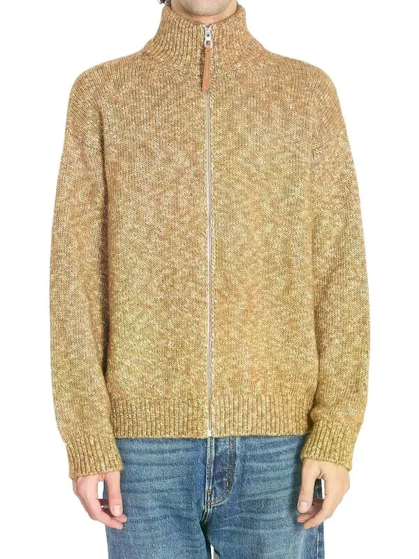 Loewe Zip Ribbed Knit Cardigan - Neutrals