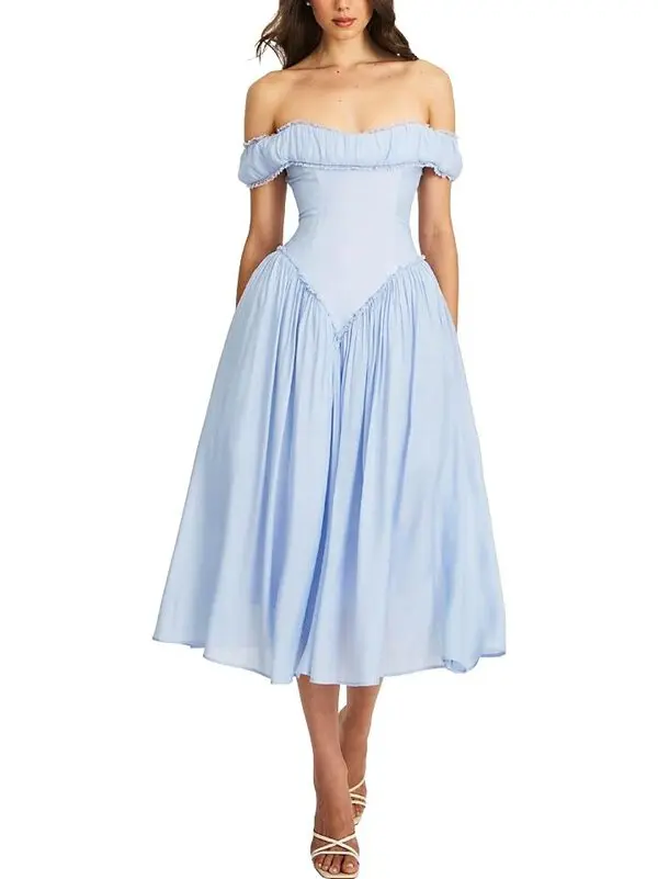 MISS CIRCLE Xavy Off-shoulder Corset Midi Dress - Baby Blue