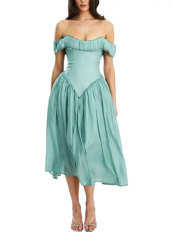 MISS CIRCLE Xavy Off-shoulder Corset Midi Dress - Teal Green