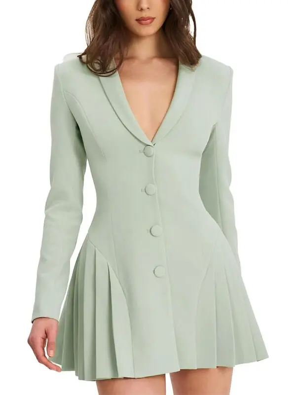 MISS CIRCLE Long Sleeve Blazer Dress With Pleated Detail - Pistachio