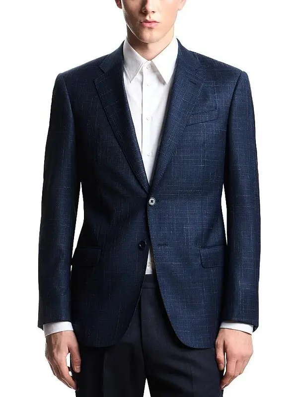 Emporio Armani Regular Fit Wool Silk Blazer - Blue Melange