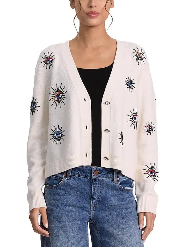 Alice + Olivia Bradley Embellished Merino Wool Cardigan - Ecru Multi