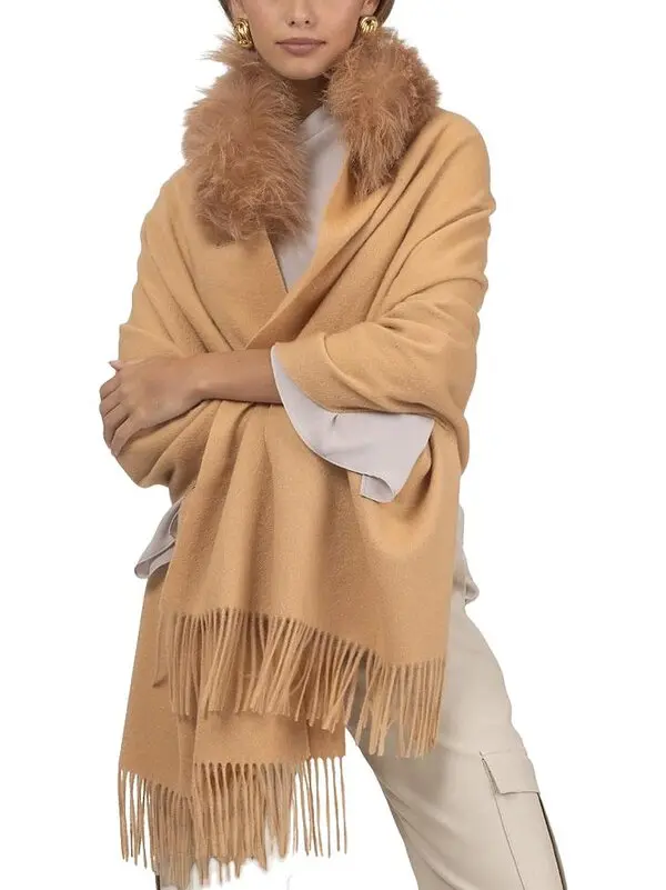 Gorski Cashmere Stole With Lamb Collar - Light Camel