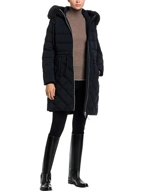 Mackage Shearling Trim Diamond Quilted Down Coat - Black
