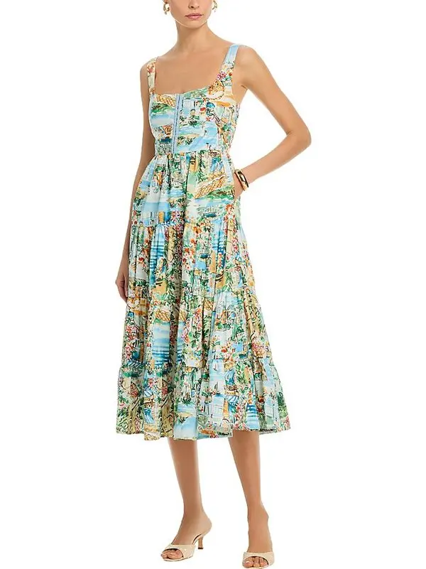 Aqua Sleeveless Printed Midi Dress - Light Blue