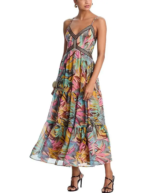 Aqua Sleeveless Abstract V Neck Midi Dress - Multi