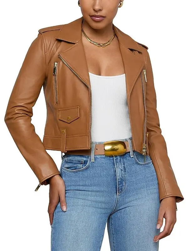 L'Agence Blakely Leather Biker Jacket - Soft Cognac