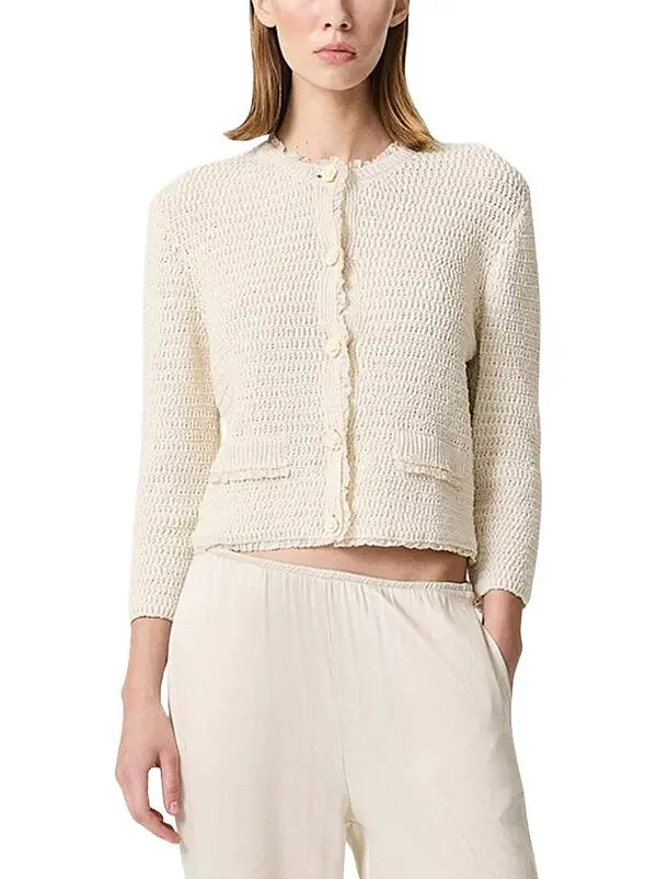 NOCTURNE Textured Boucle Button Cardigan - Open White