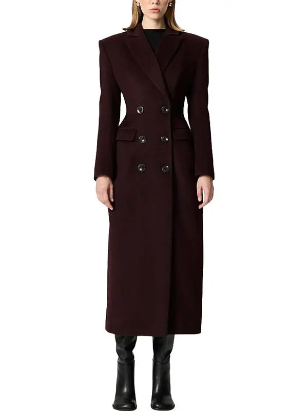 NOCTURNE Tailored Double-breasted Maxi Coat - Burgundy