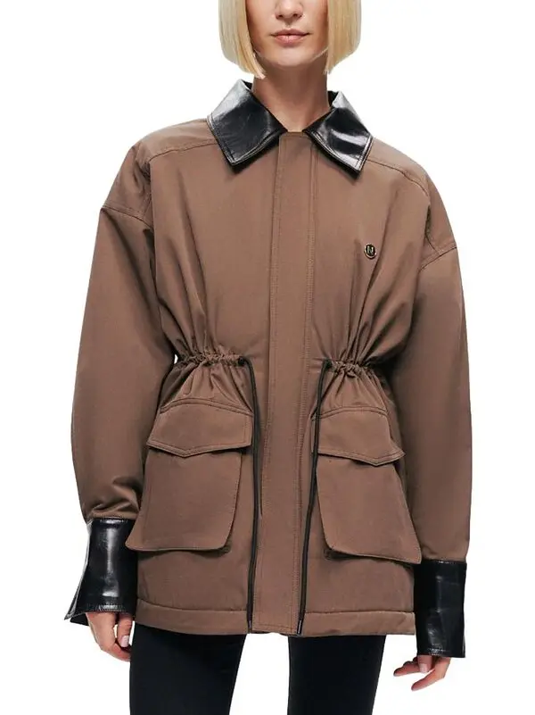 NOCTURNE Contrast Collar Utility Jacket - Khaki