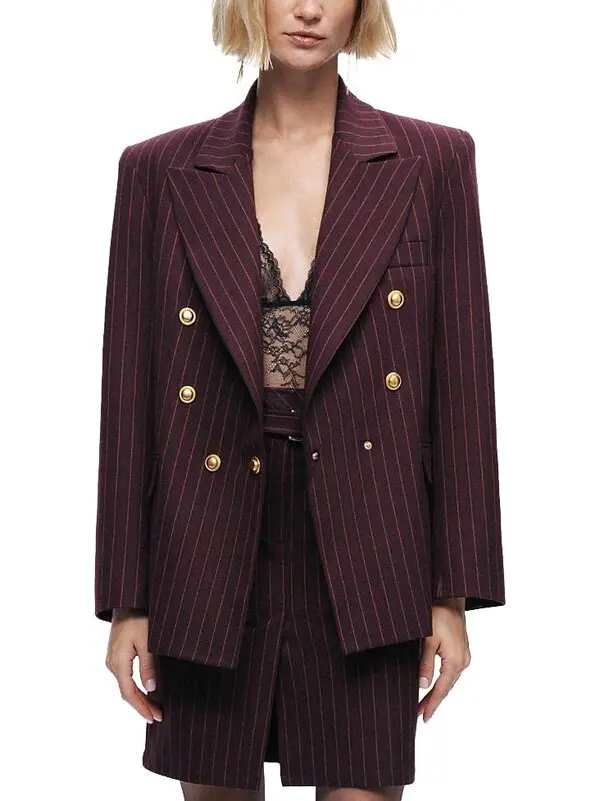 NOCTURNE Pinstripe Double-breasted Blazer - Burgundy