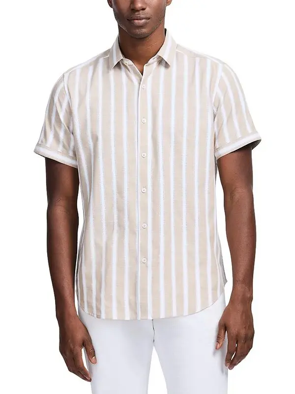 Robert Graham Preston Stripe Short Sleeve Woven Shirt - Khaki