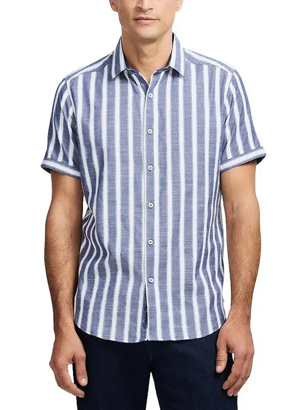 Robert Graham Preston Stripe Short Sleeve Woven Shirt - Navy