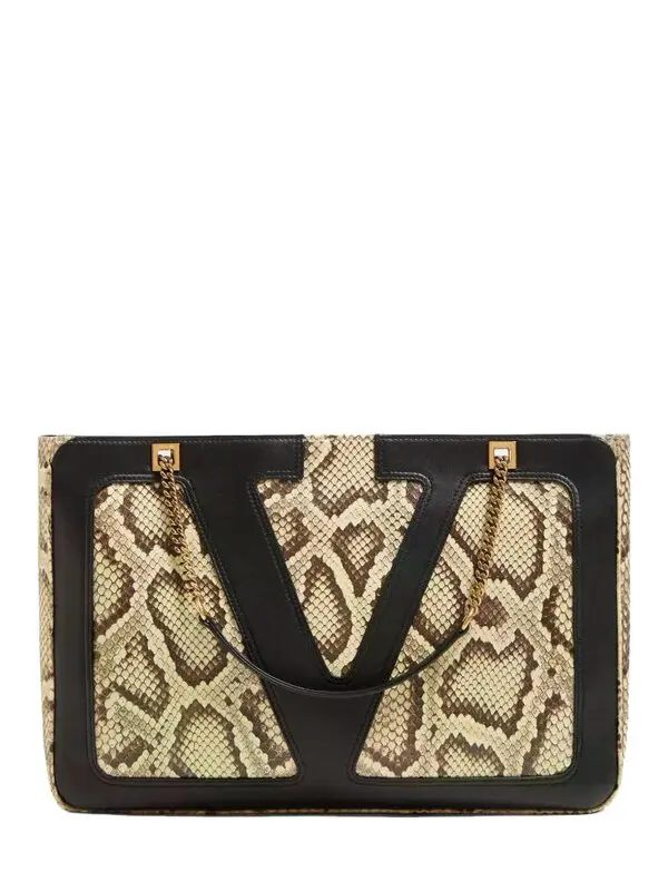 Valentino Garavani Snakeskin-patterned Leather Tote Bag - Neutrals