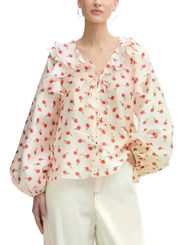 Stine Goya Floral-print Ruffled Blouse - Neutrals