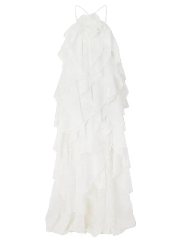 Aje Appliquéd Ruffled Broderie Anglaise Maxi Dress - White