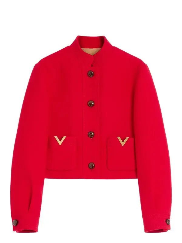 Valentino Garavani Wool-silk Cropped Pea Coat - Red