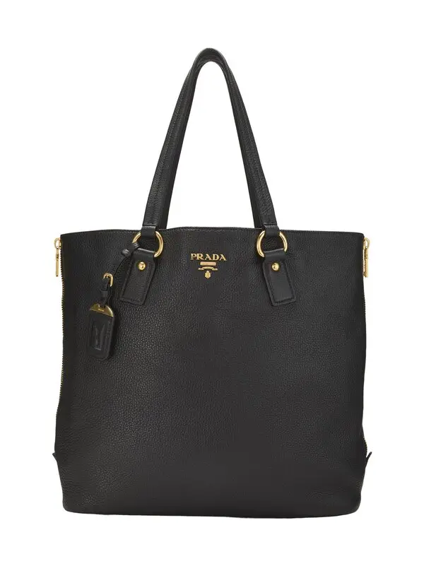 Prada Vitello Daino Side Pocket Tote - Black