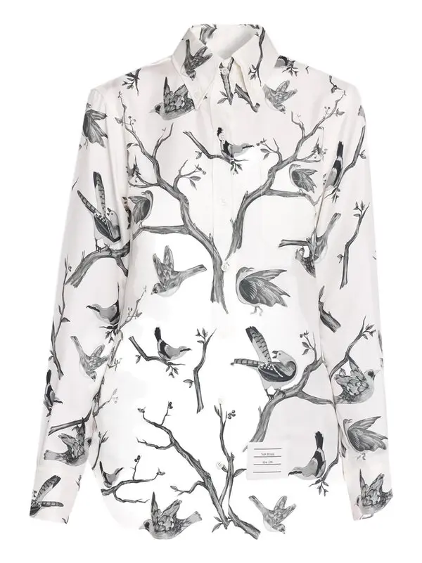 Thom Browne Printed Silk Button-down Shirt - White