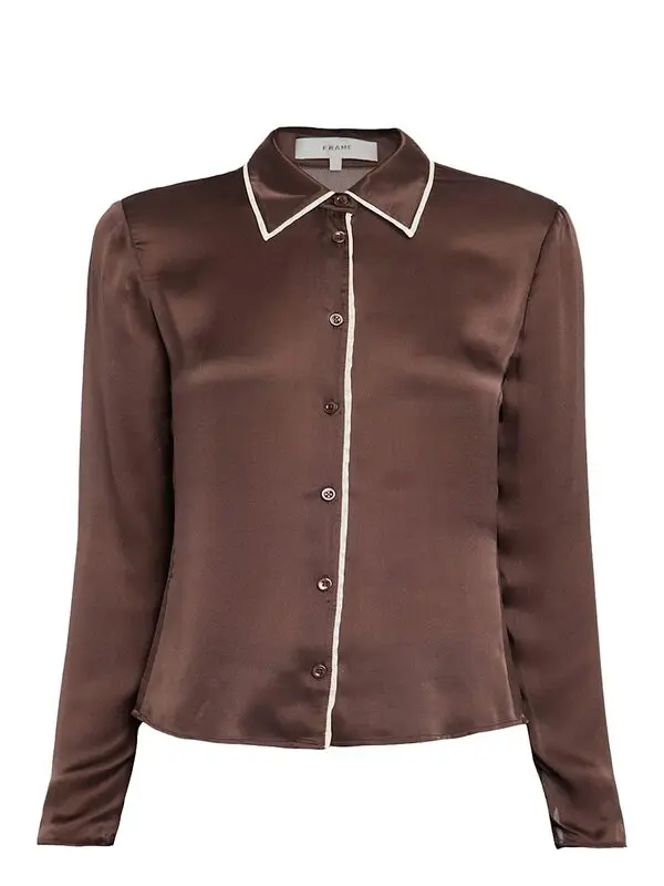 FRAME The Slim Essential Silk Blouse - Brwpat