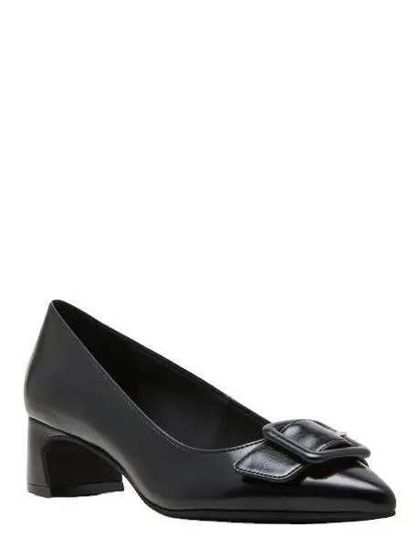 Anne Klein Senara Buckle Pointed Toe Pump - Black Crinkle