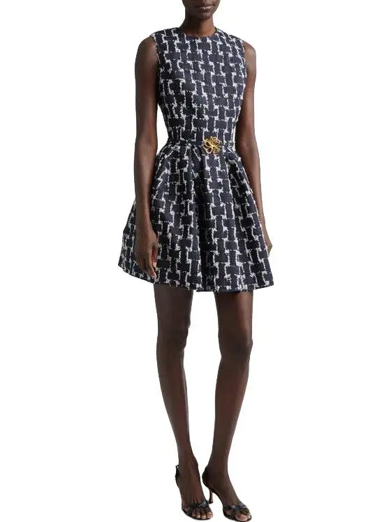Oscar De La Renta Frayed Jacquard Denim Fit & Flare Minidress - Indigo