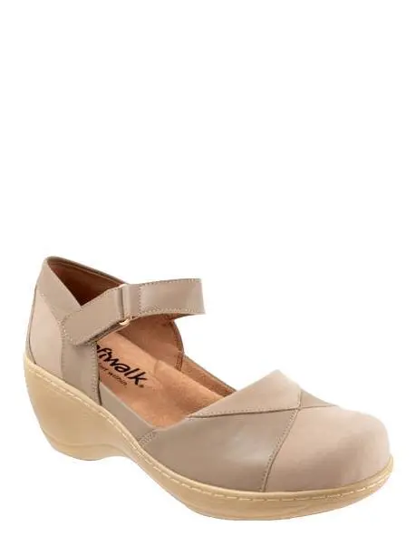 Softwalk Platform Wedge Clogs - Taupe Nubuck