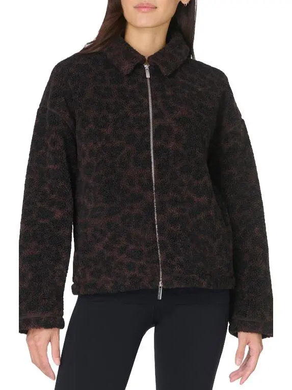 Sweaty Betty Leopard Print Fleece Jacket - Large Brown Leopard Print