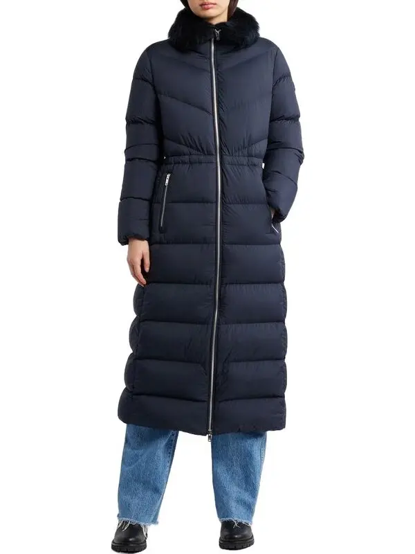 Moose Knuckles Belle Cote Down Puffer Coat With Shearling Collar - Navy W/navy Sh