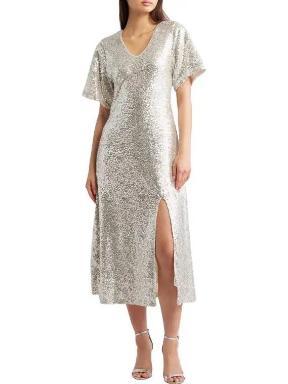 ICHI Sequin Maxi Dress - Frosted Almond