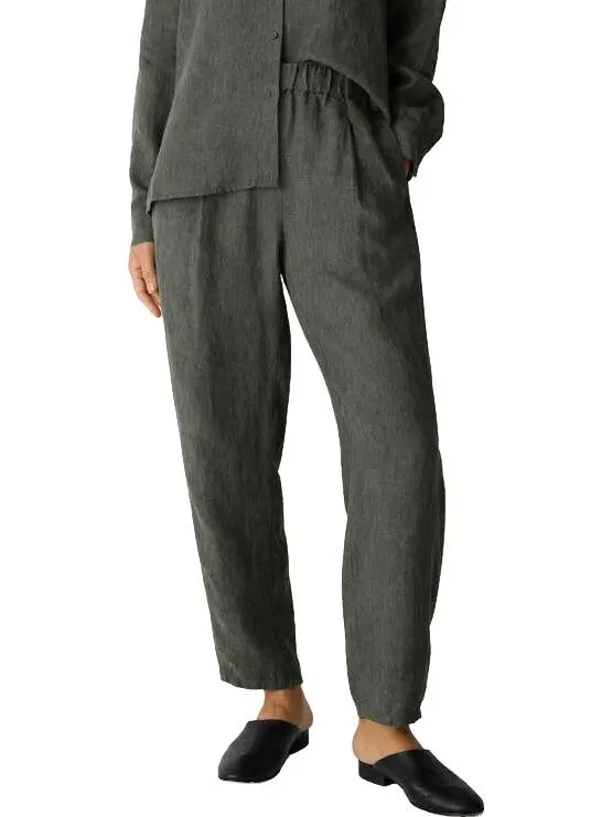 Eileen Fisher Pleated Linen Lantern Ankle Pants - Bay Leaf
