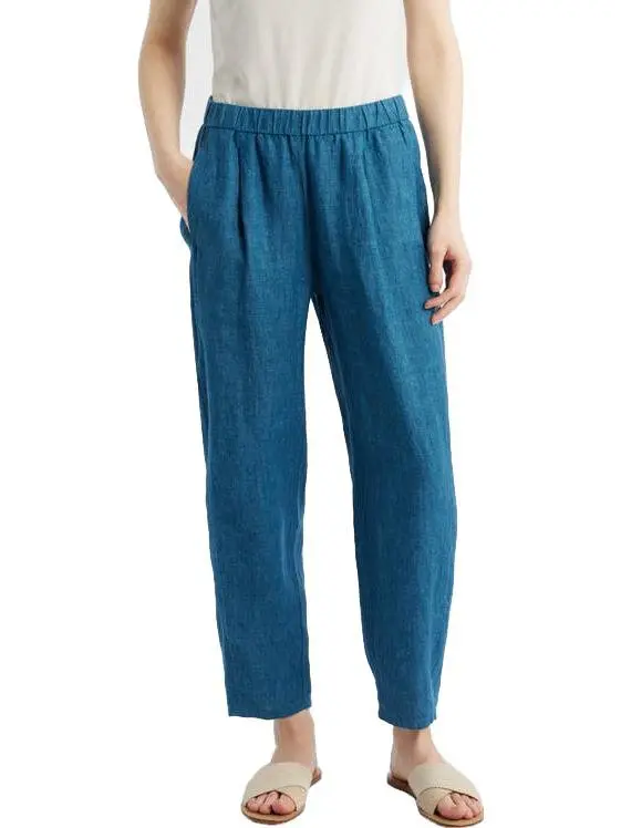 Eileen Fisher Pleated Linen Lantern Ankle Pants - River