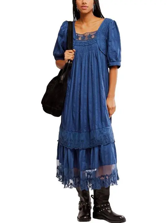 Free People Calder Smocked Midi Dress - Skipper Blue