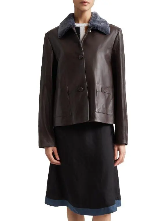 Marni Leather Jacket With Shearling Collar - Chocolate