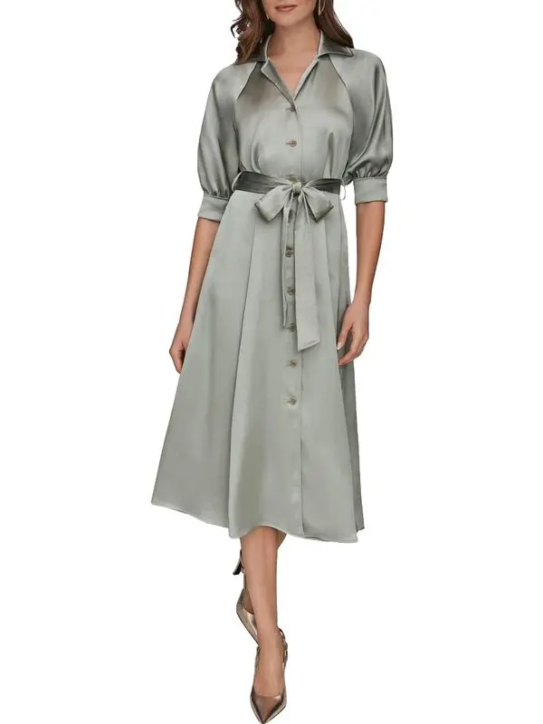 Donna Karan New York Satin Midi Shirtdress - Weathered Sage