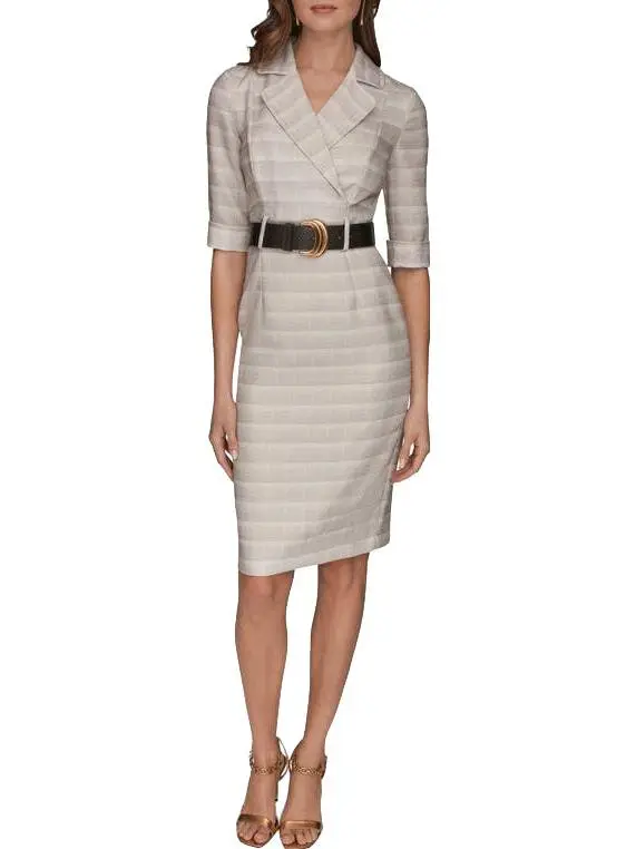 Donna Karan New York Belted Woven Sheath Dress - Cream/vapo