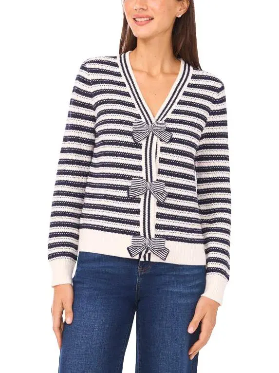 CECE DUPRAZ Woven Front 'dotted Delights' Sweater - Classic Navy